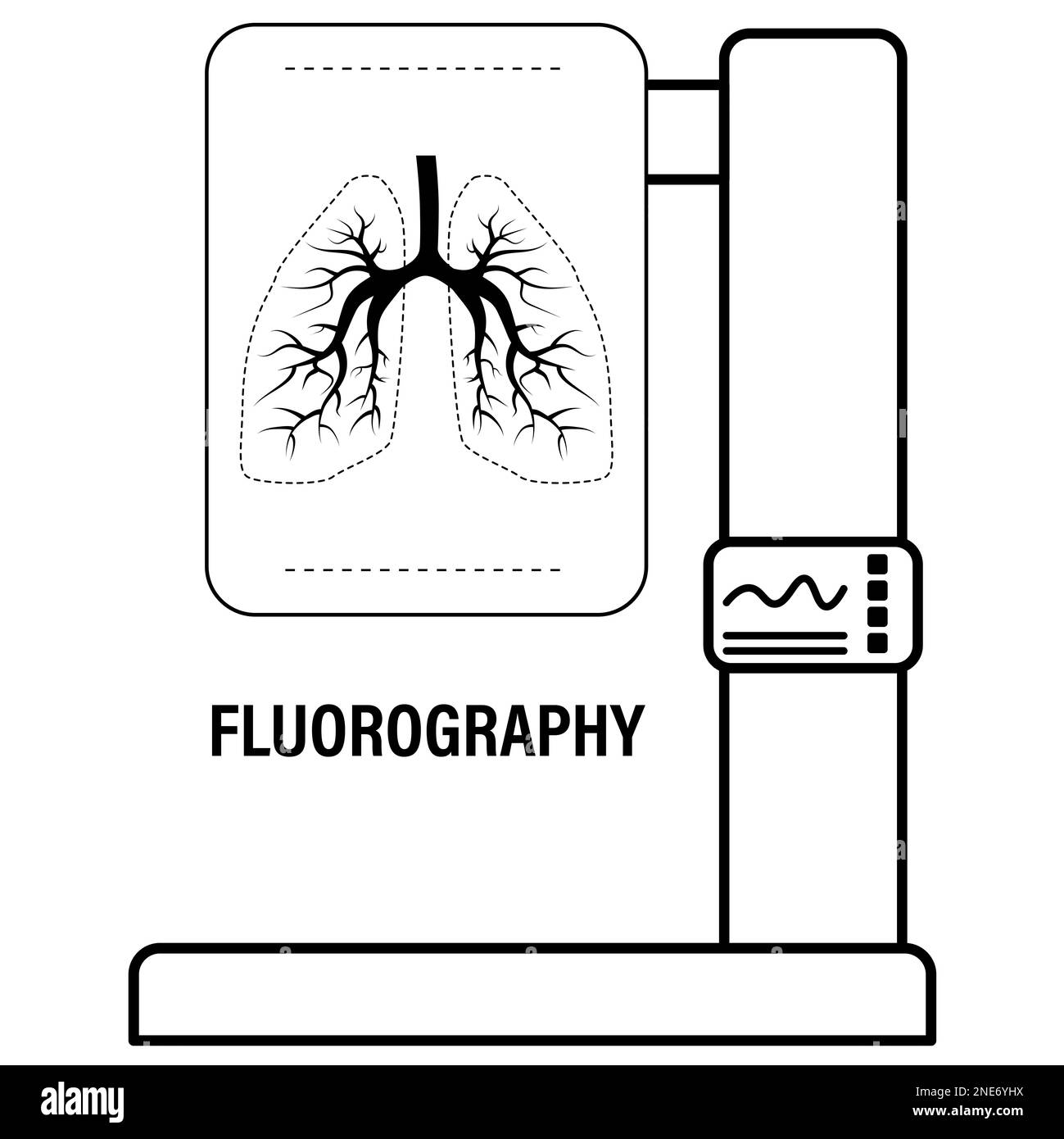 Outline icon of medical apparatus for fluorography isolated on white ...