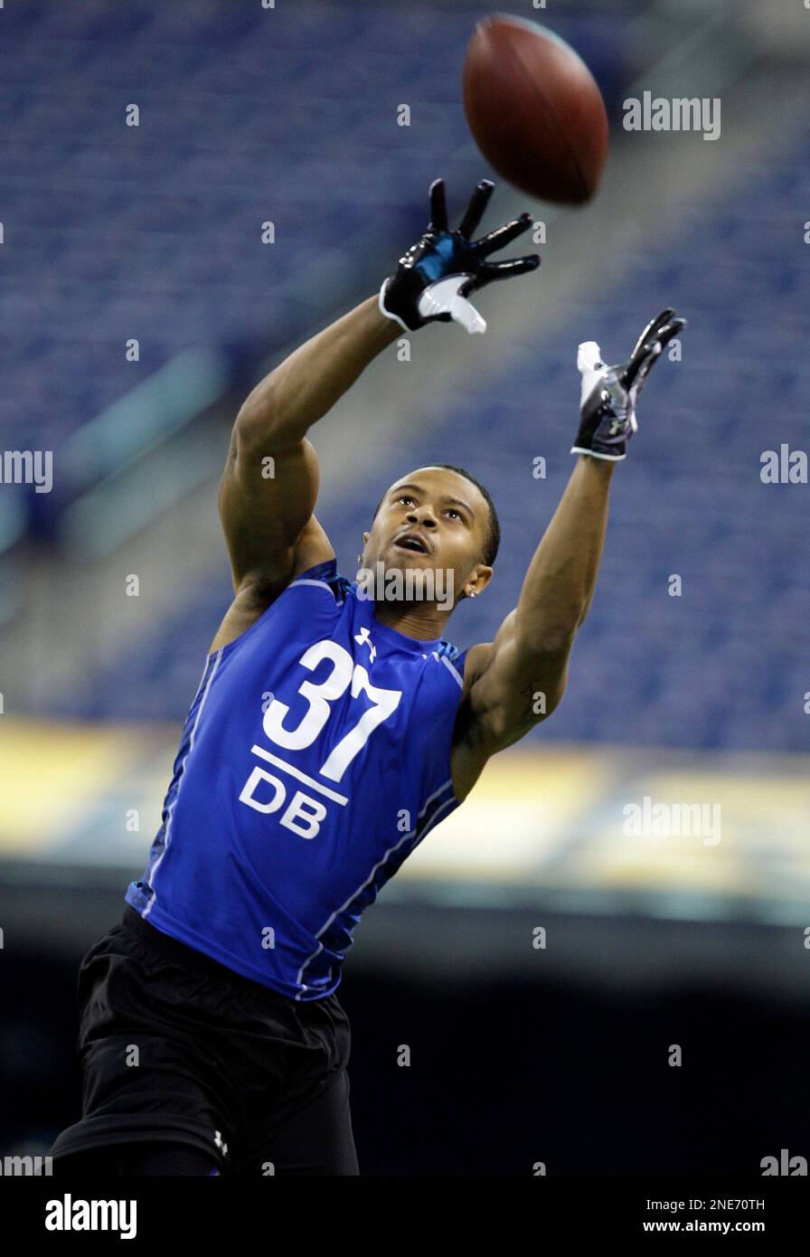 Purdue's David Pender runs a drill at the NFL football scouting combine ...
