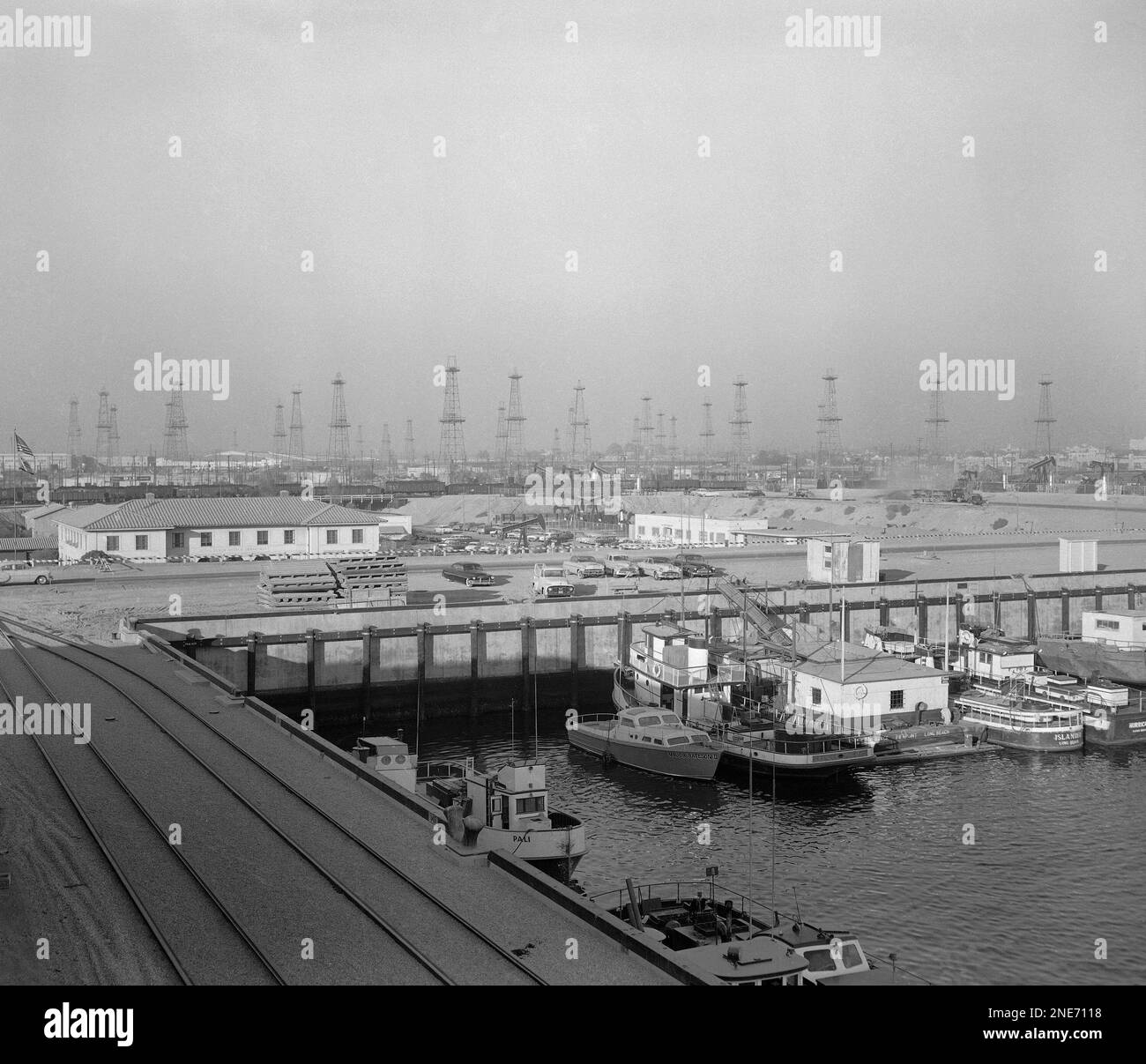 Harbor Department Administration Buildings surrounded by earth fill in ...