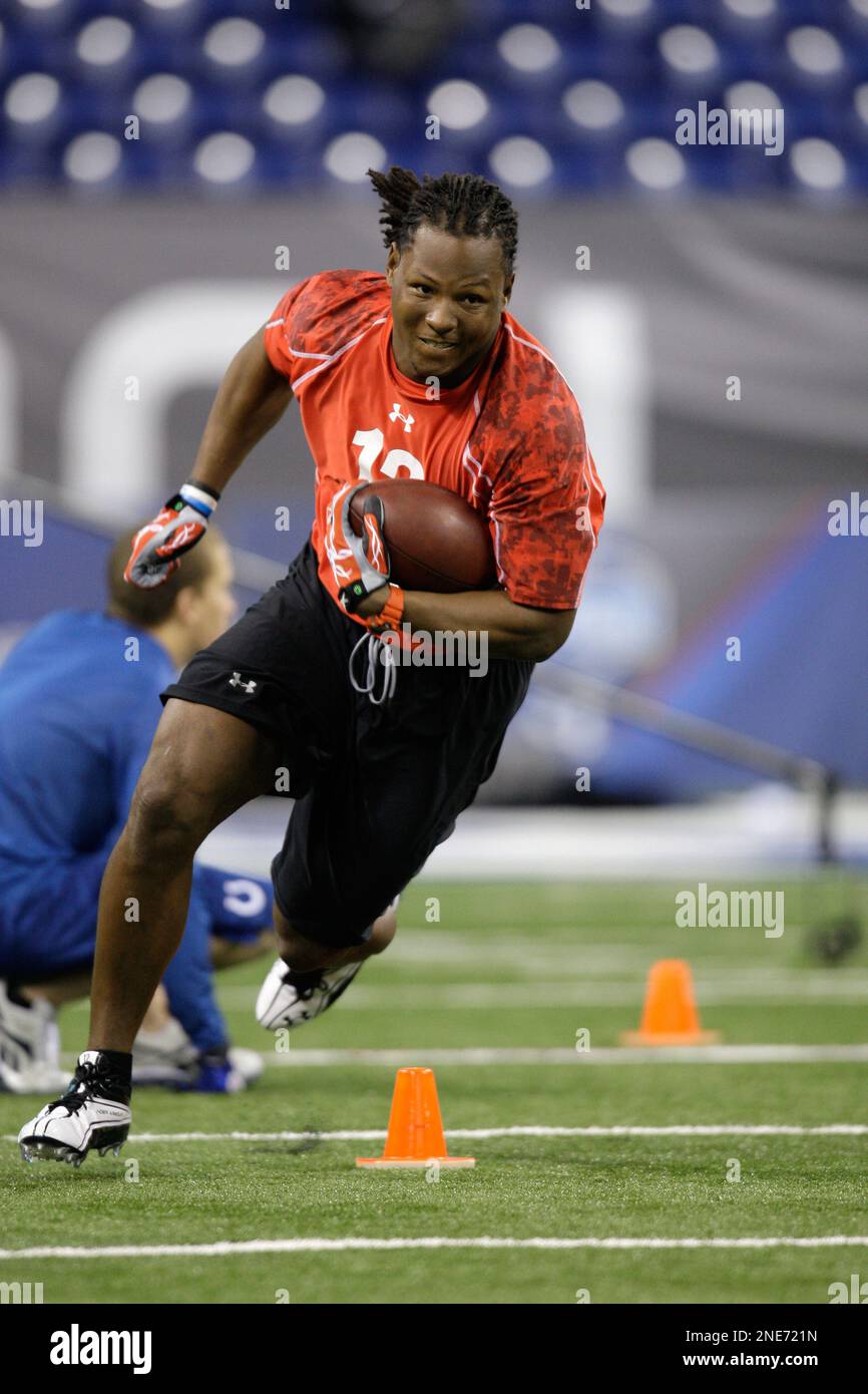 Virginia's Rashawn Jackson runs a drill at the NFL football scouting ...