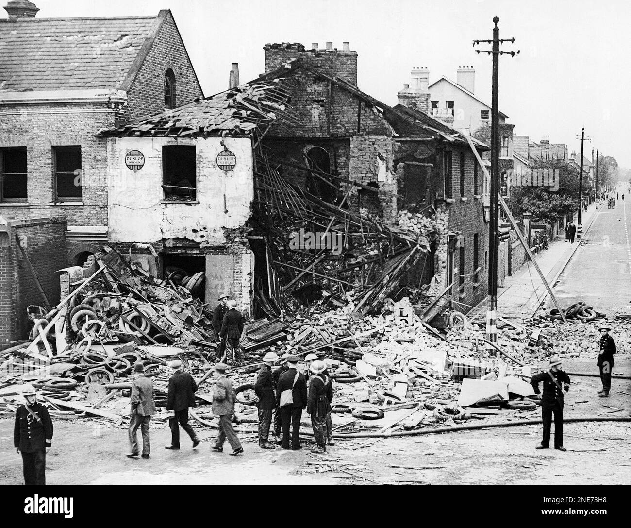 A demolished house in the southwest suburb of London after it had been ...