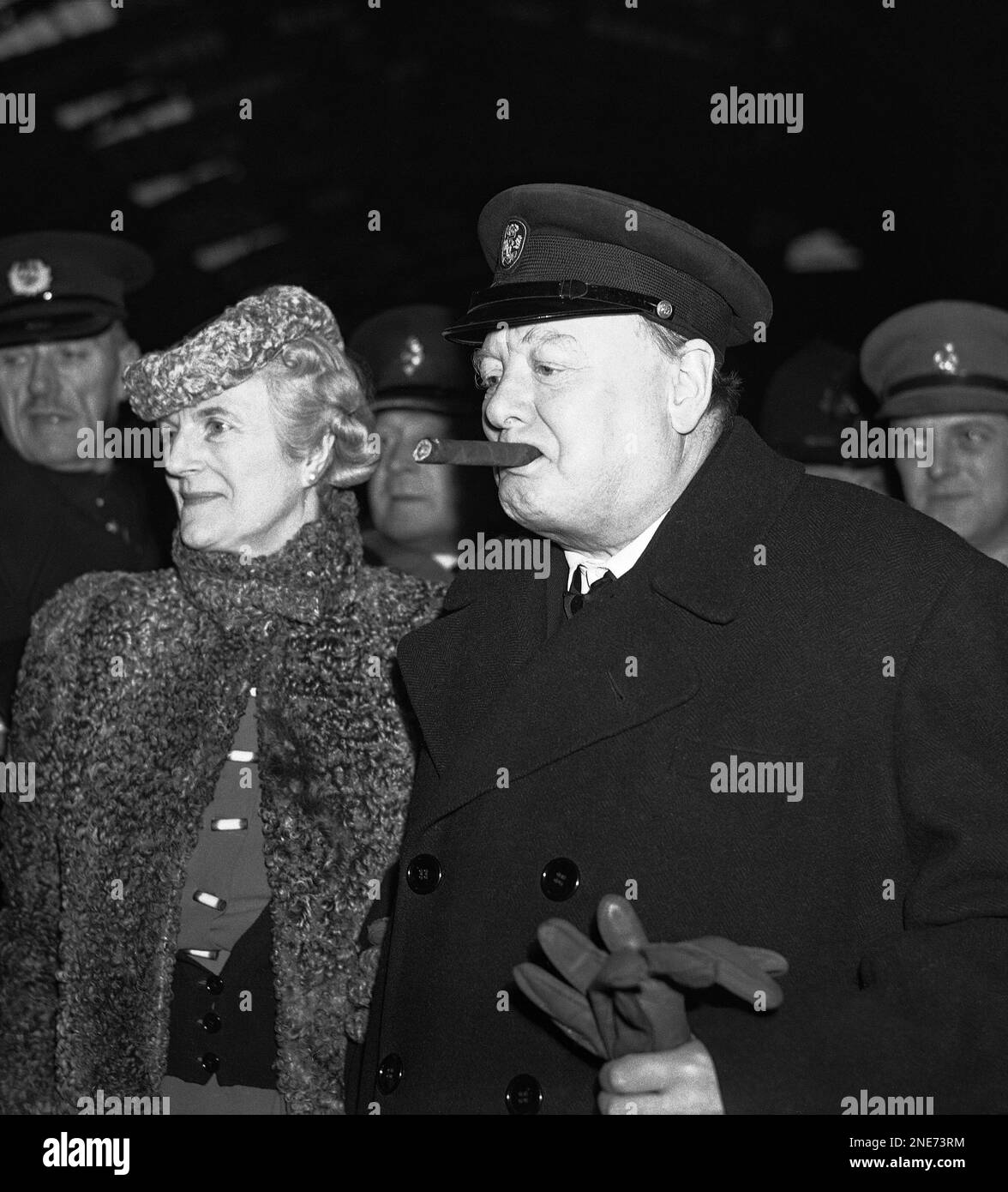 Britain's Prime Minister Winston Churchill, with a beaming smile and a ...