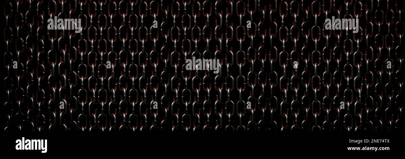 Rusty chains isolated on black. Panoramic background of chains on a ...