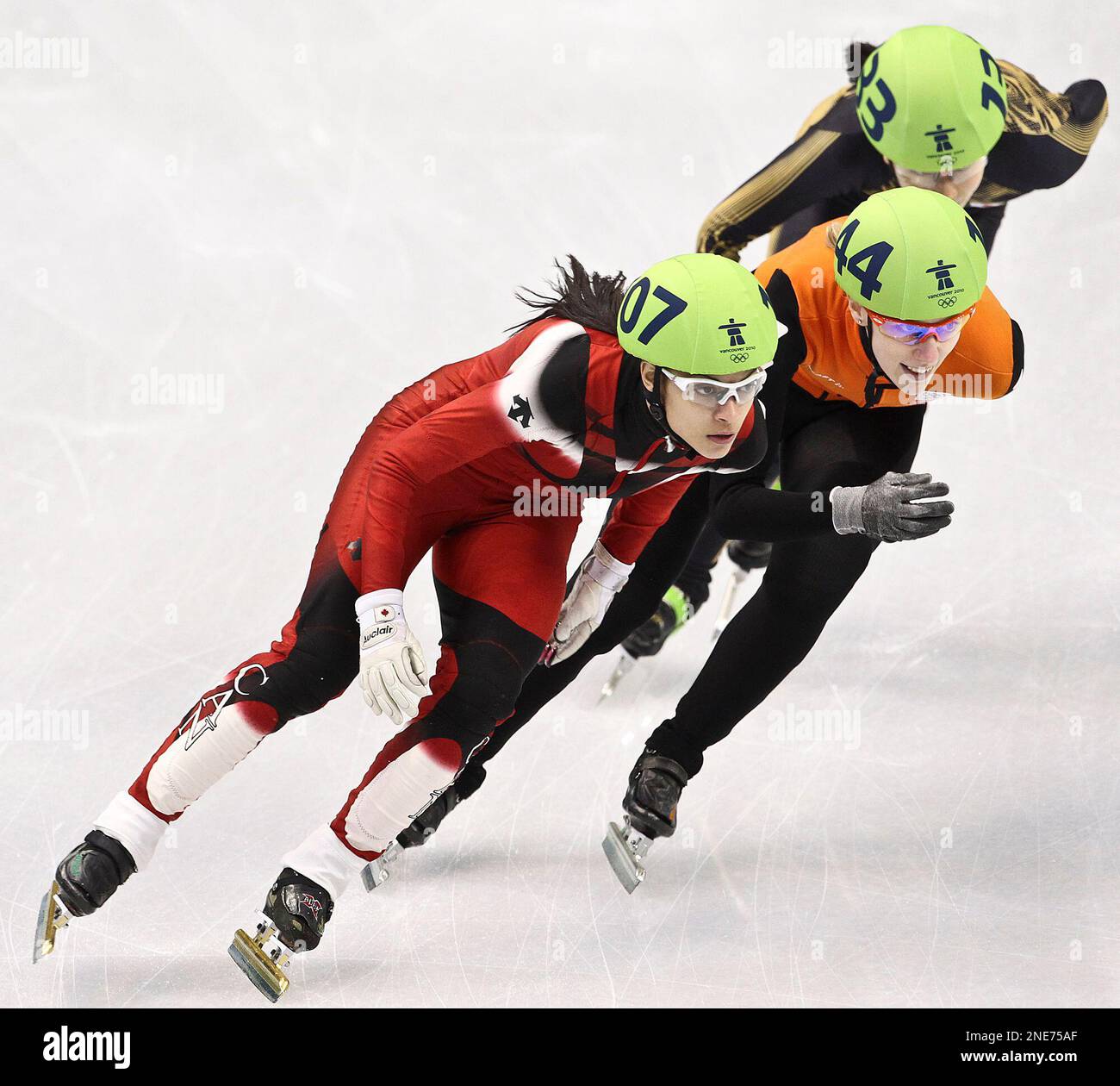 Kalyna Roberge of Canada's women's short-track team rounds the corner ...