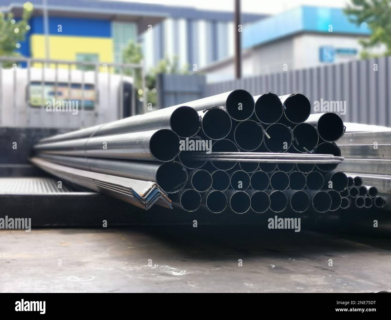 Image of stack of round mild steel pipes Stock Photo - Alamy