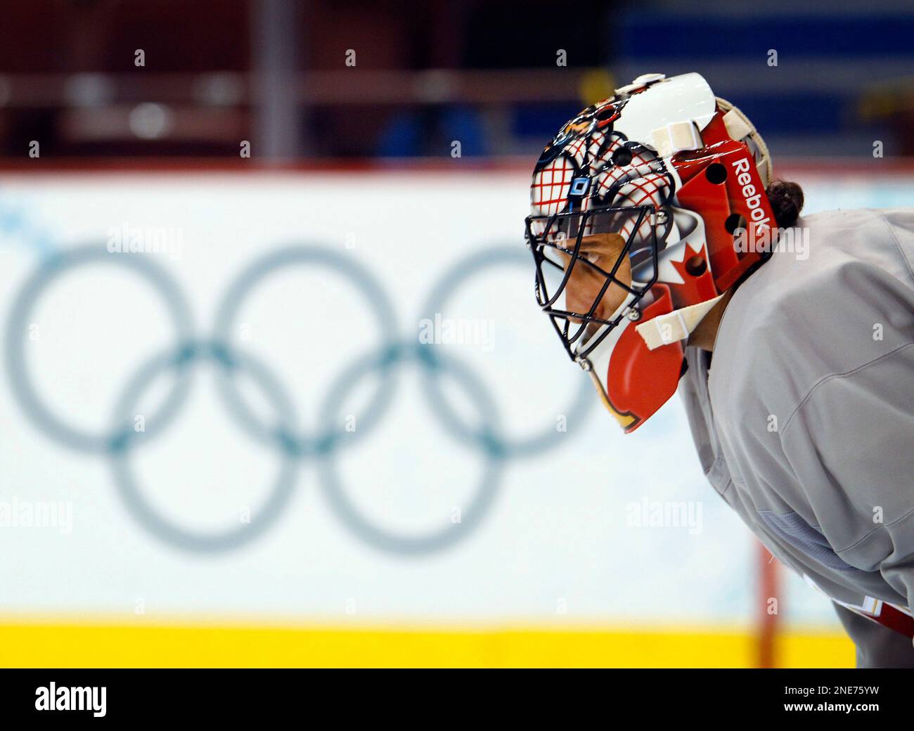 Canada's Roberto Luongo is seen with the Olympic rings Saturday, Feb ...