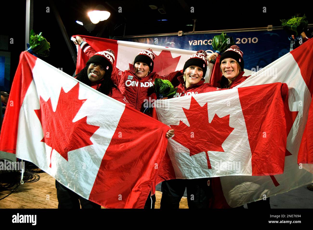 Canada's Shelley-Ann Brown, left to right, Helen Upperton, Kaillie ...