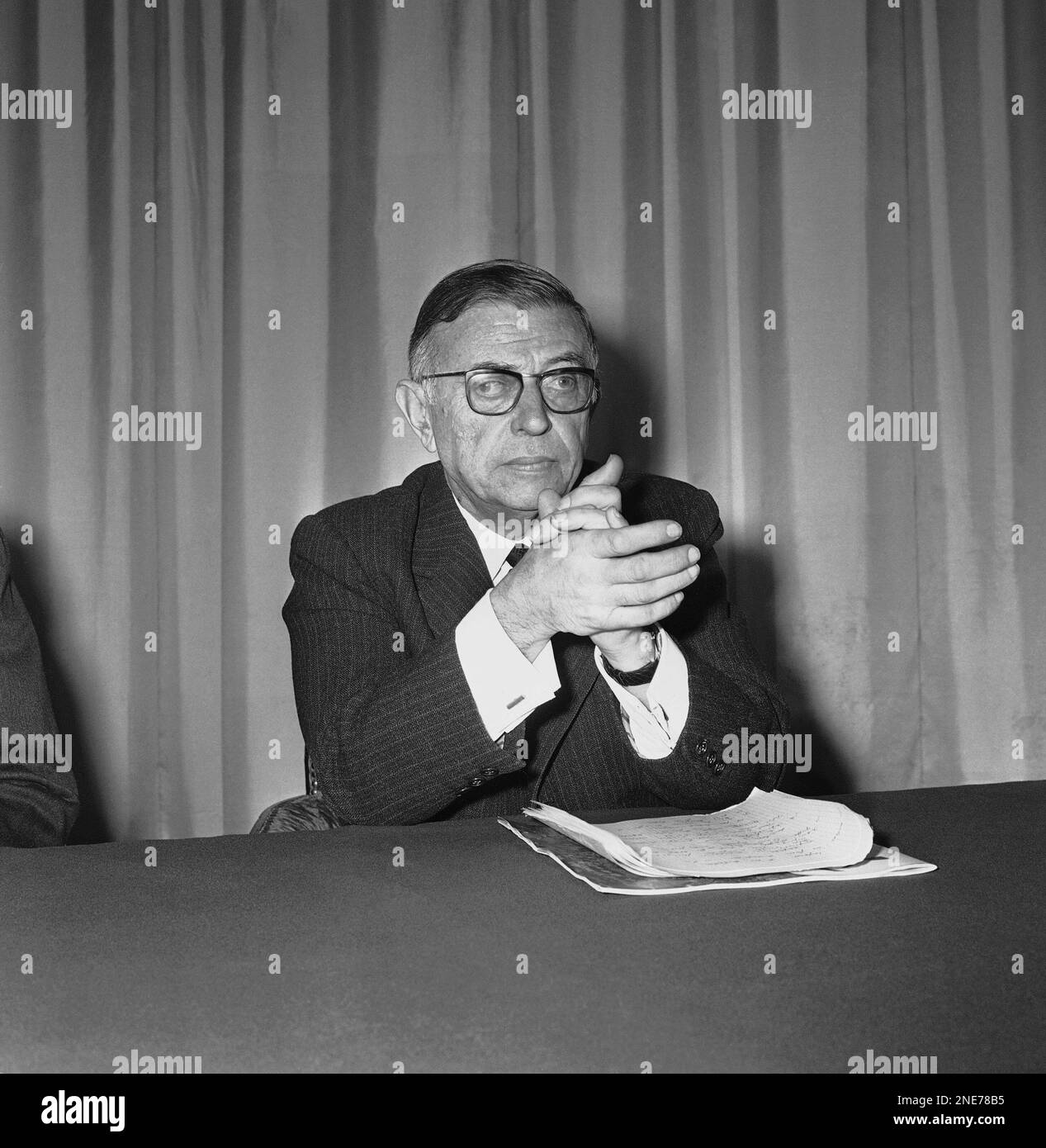 French Philosopher and novelist Jean-Paul Sartre during meeting in ...
