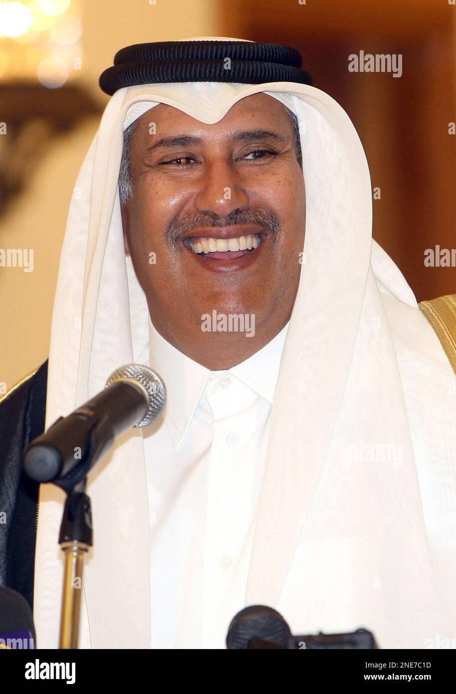 Qatar Prime Minister Sheikh Hamad bin Jassim bin Jaber al-Thani during ...