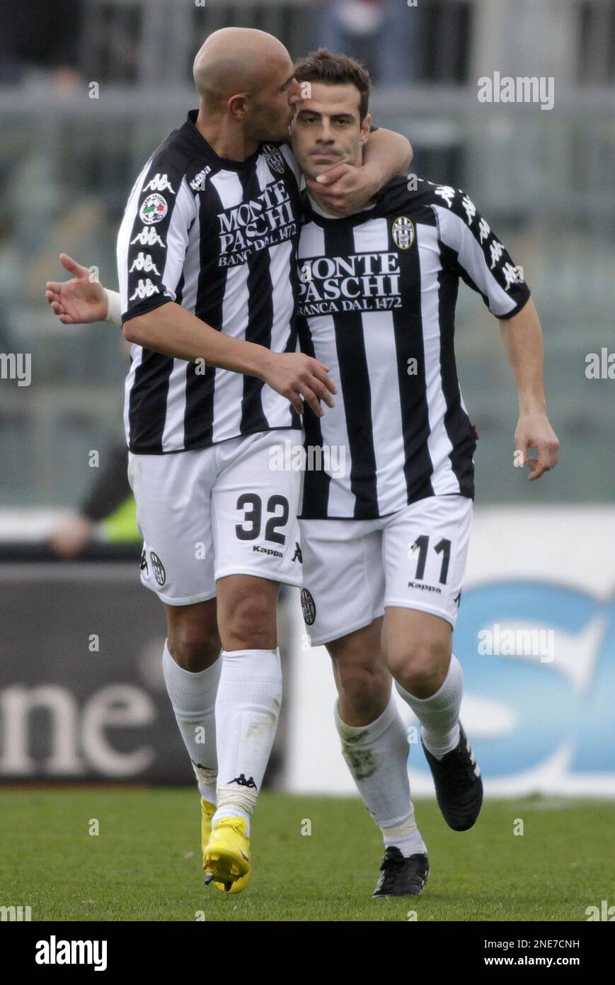 Siena's forward Emanuele Calaio', right, celebrates with his teammate ...