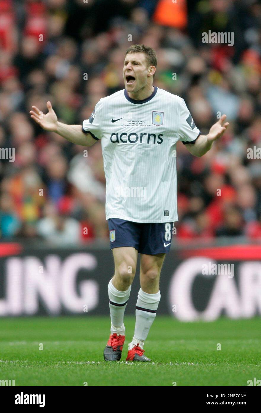 Aston Villa's James Milner reacts to his penalty goal against ...