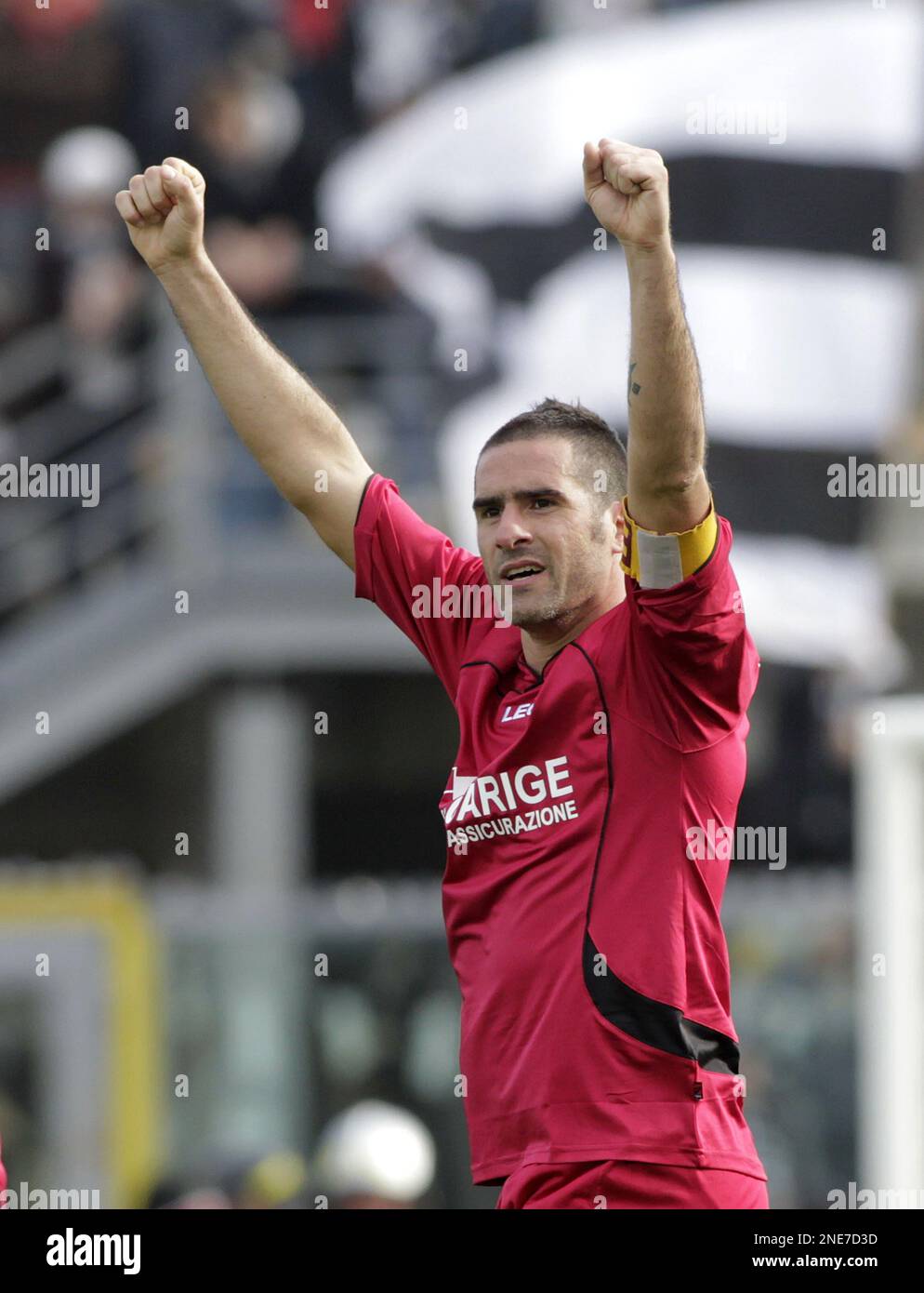 Livorno's forward Cristiano Lucarelli celebrates after scoring during a ...