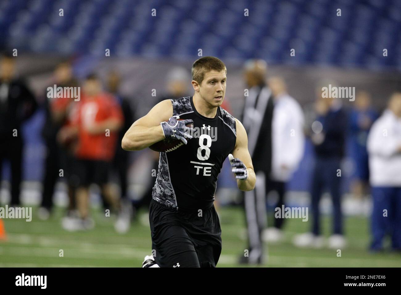 Wisconsin's Garrett Graham runs a drill at the NFL football scouting ...