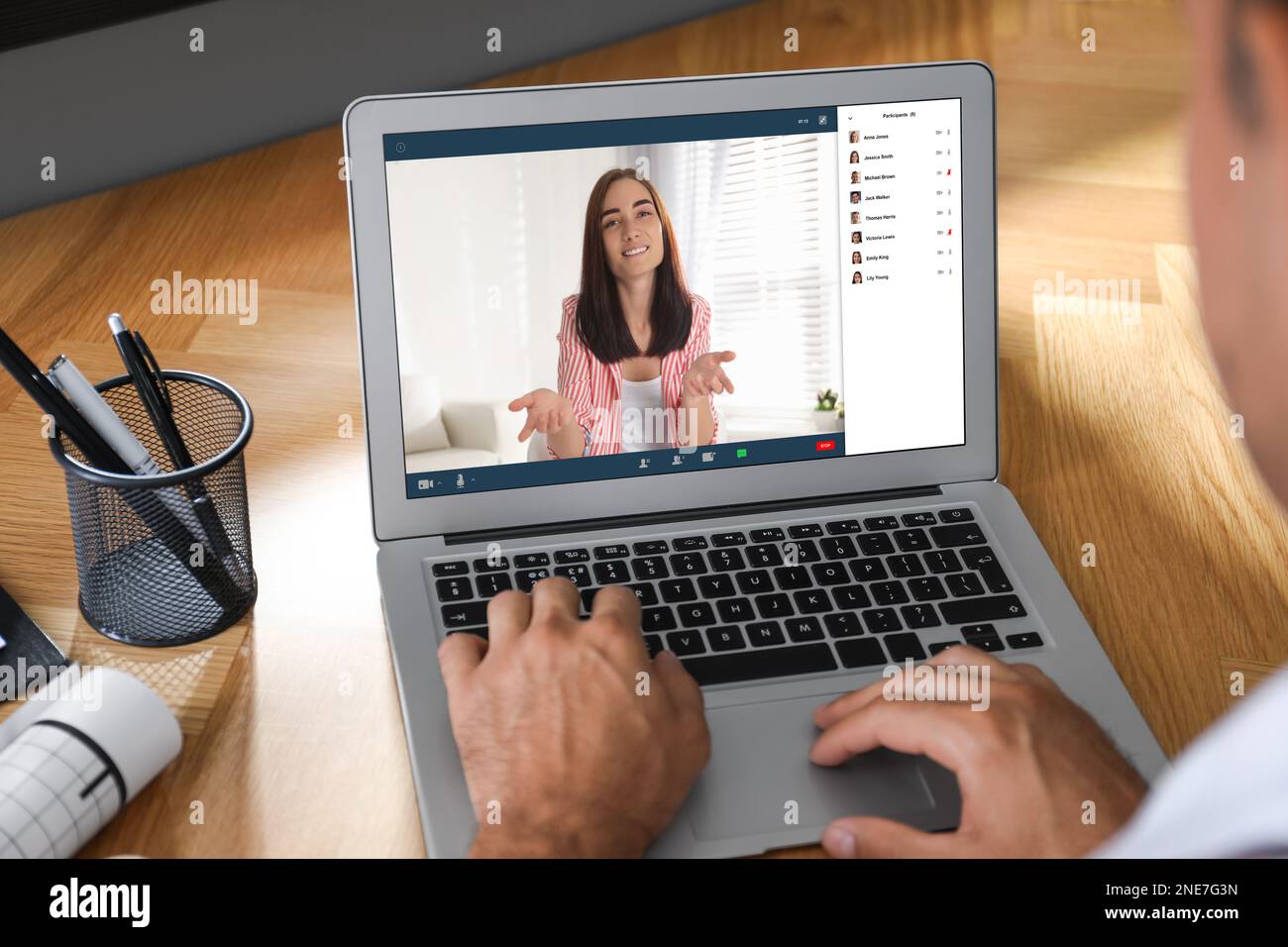 Human resources manager conducting online job interview via video chat ...