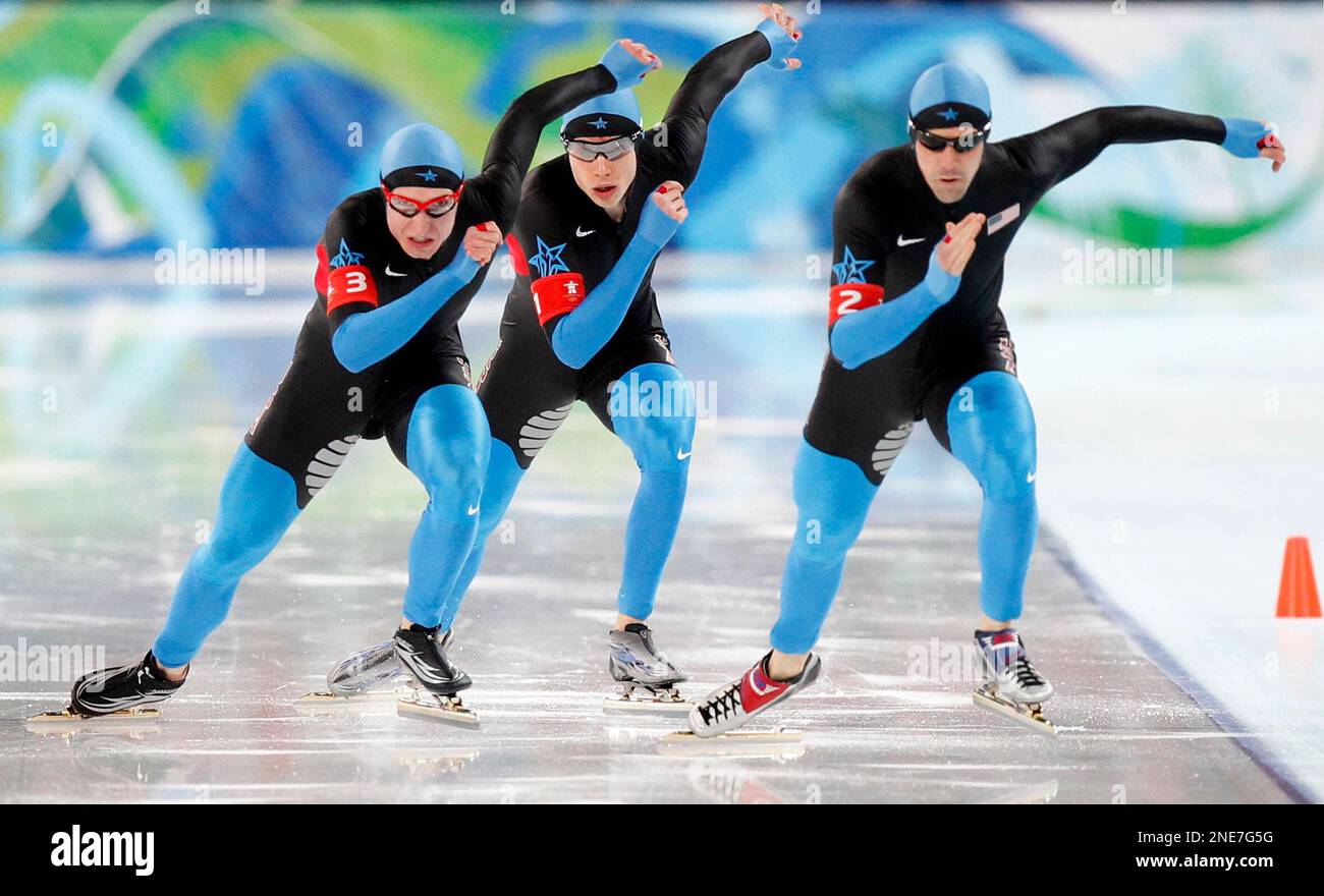 Team USA's Jonathan Kuck, left, Brian Hansen, center, and Chad Hedrick ...