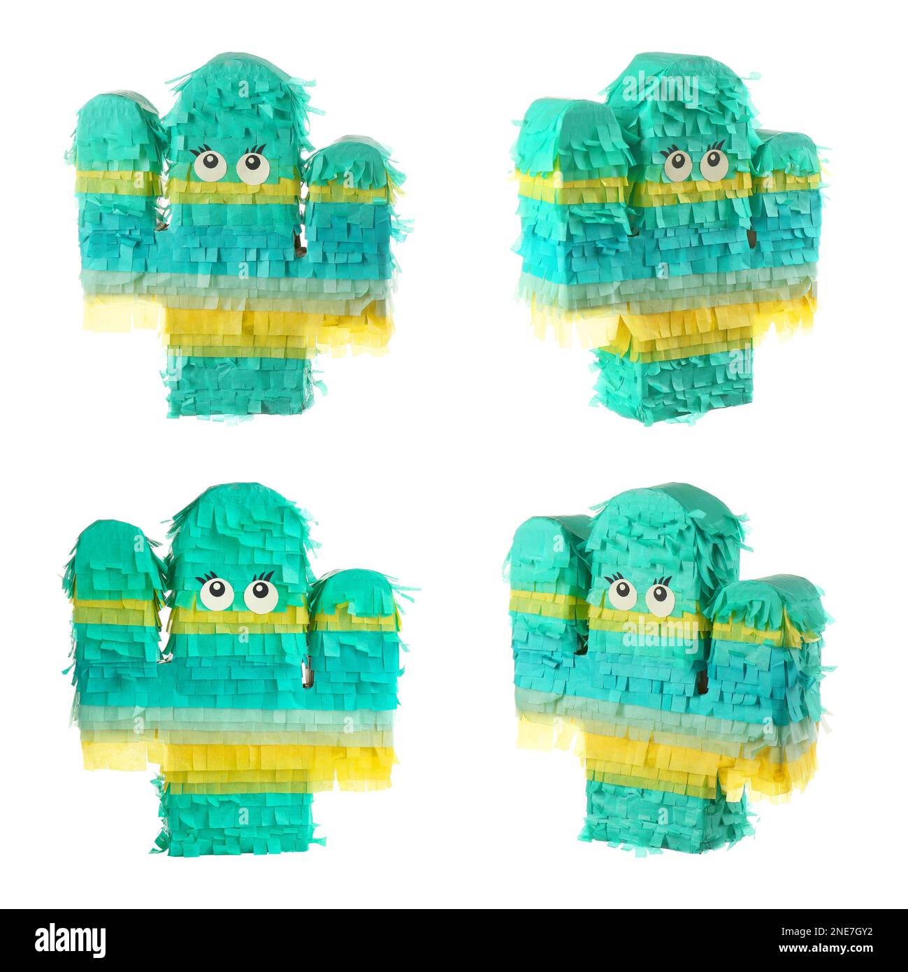 Set with funny cactus shaped pinatas on white background Stock Photo ...
