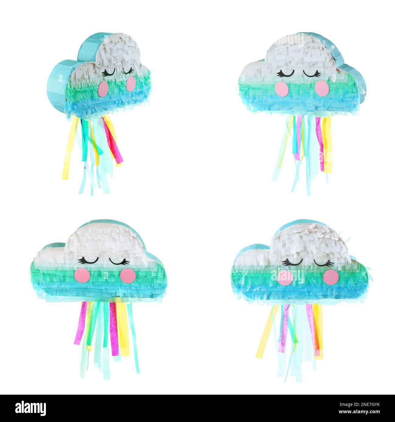 Set with cloud shaped pinatas on white background Stock Photo - Alamy