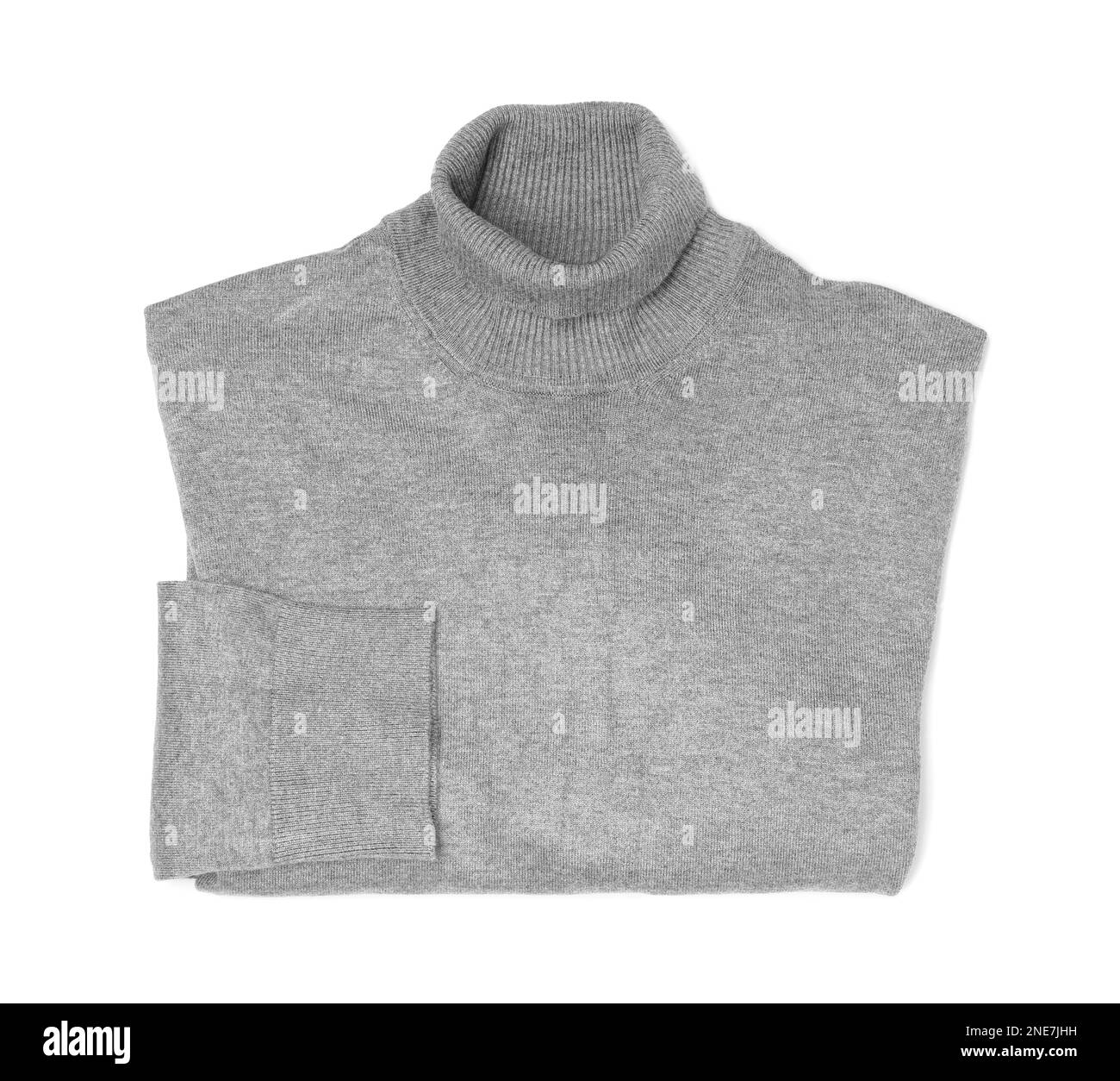 Folded grey cashmere sweater isolated on white, top view Stock Photo ...