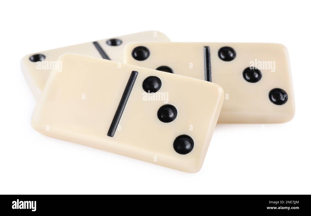 Classic light domino tiles on white background Stock Photo - Alamy