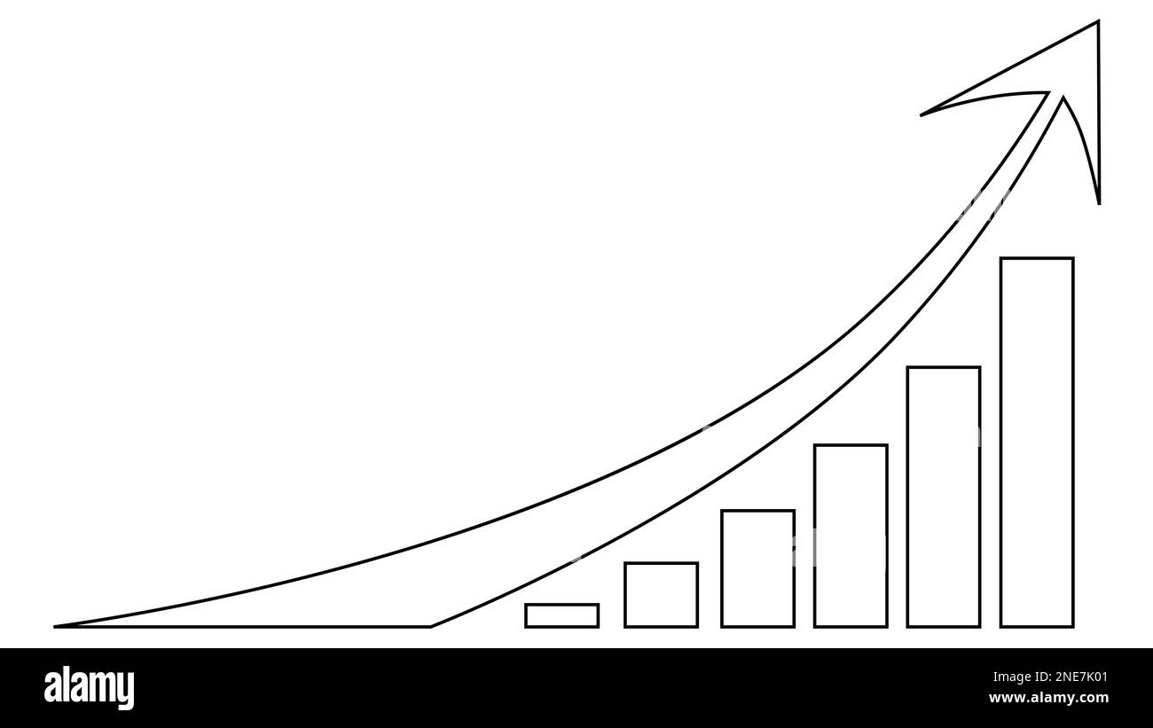Chart and upward arrow front view outline isolated on white background ...