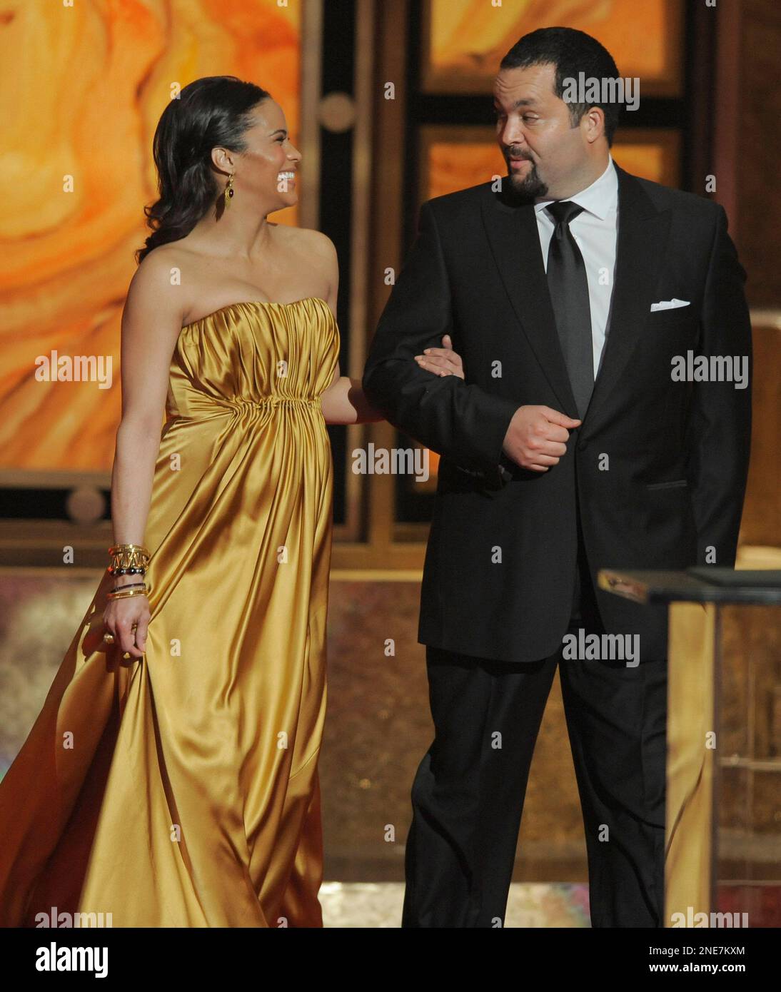 Paula Patton, left, and Benjamin Todd Jealous are seen on stage at the ...