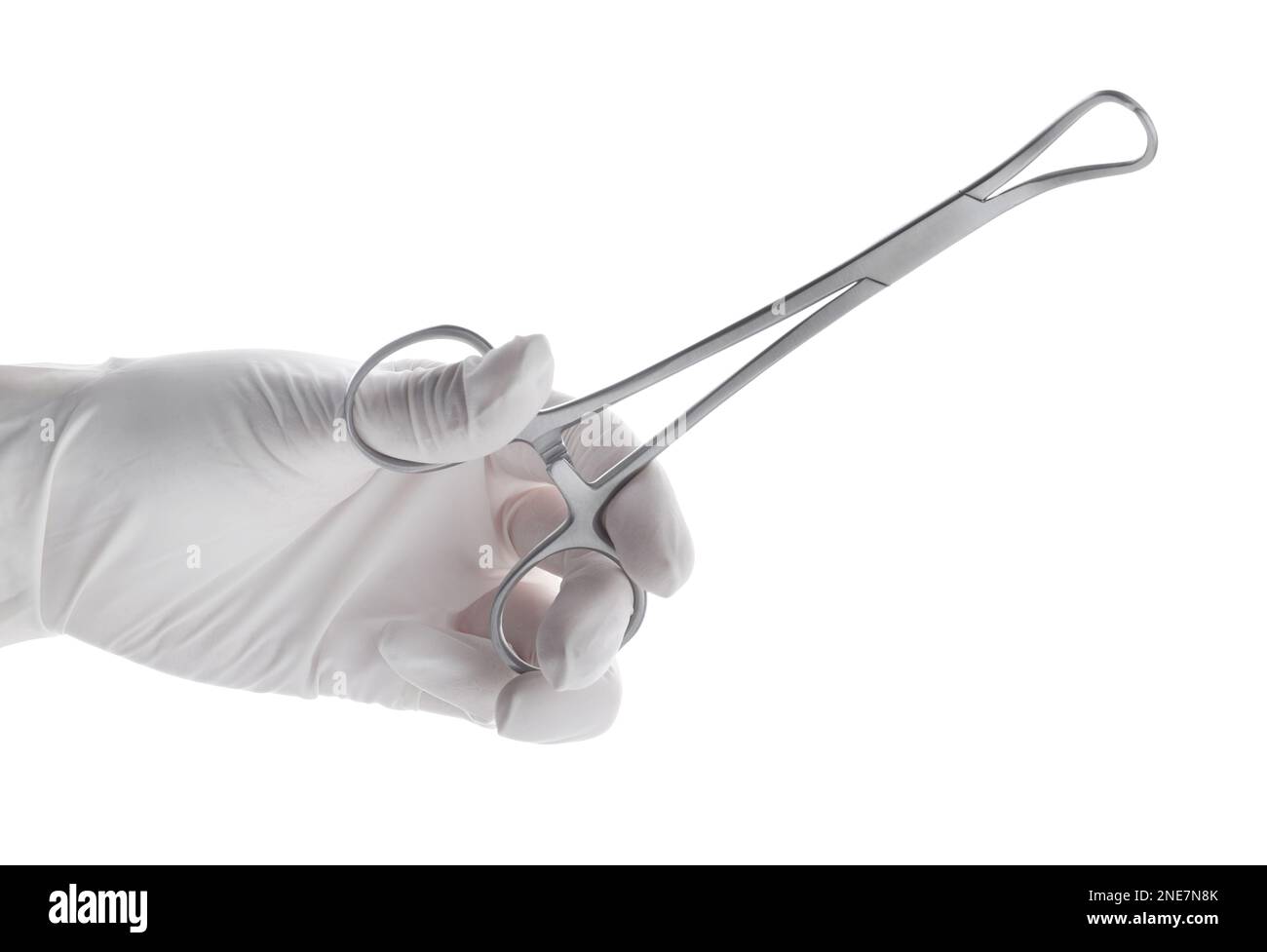 Doctor holding surgical forceps on white background, closeup. Medical ...