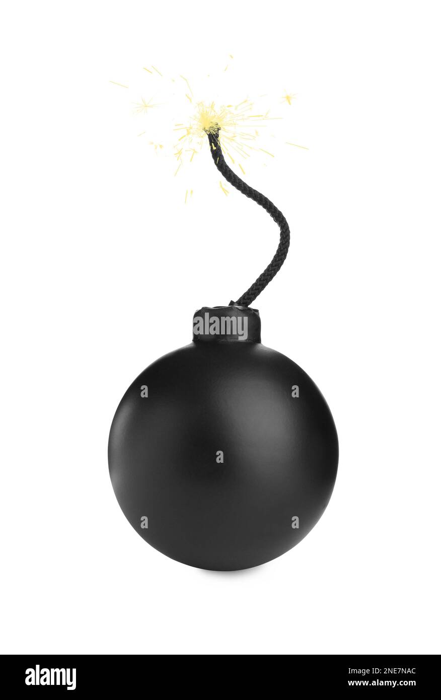 Old fashioned black bomb with lit fuse on white background Stock Photo ...