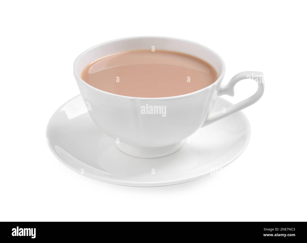 Delicious tea with milk on white background Stock Photo - Alamy