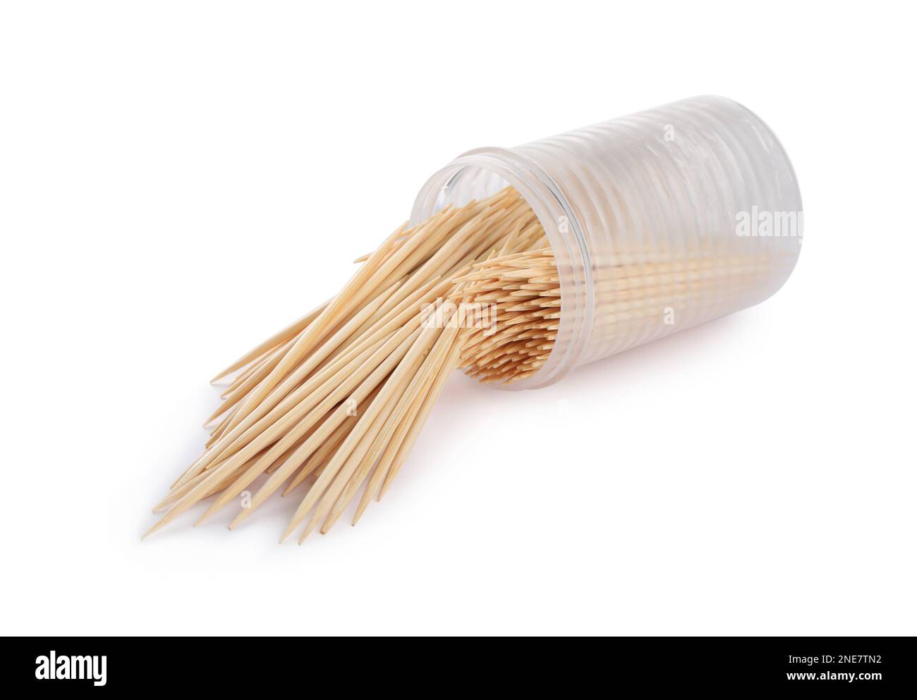 Holder with wooden toothpicks on white background Stock Photo - Alamy