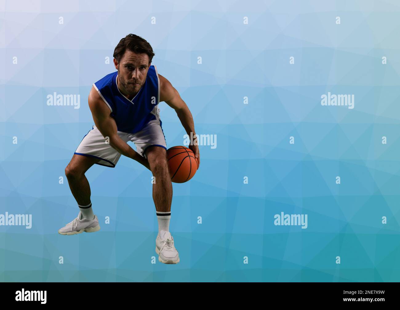 Composition of caucasian male basketball player with ball and copy ...