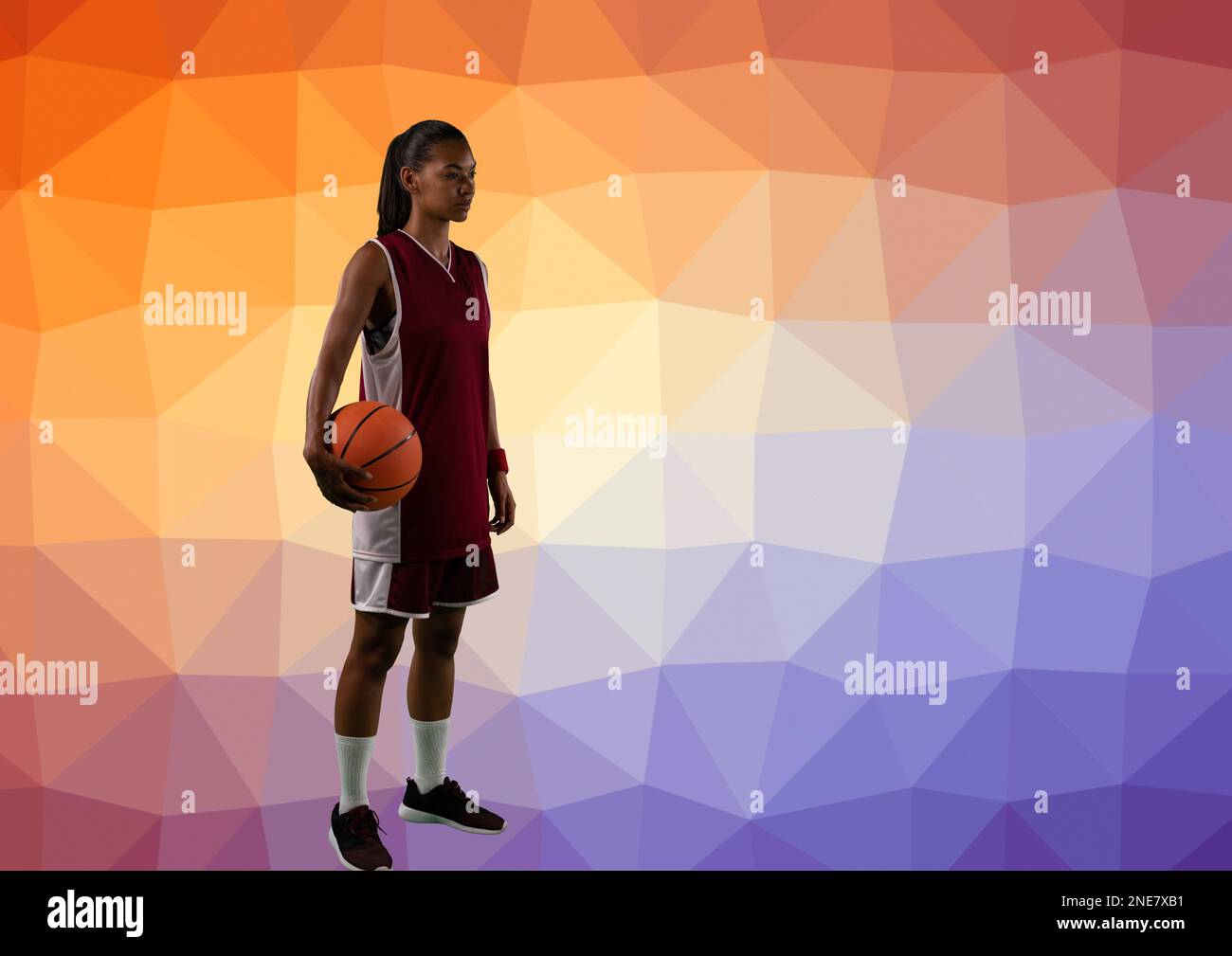 Composition of female basketball player with ball and copy space on ...