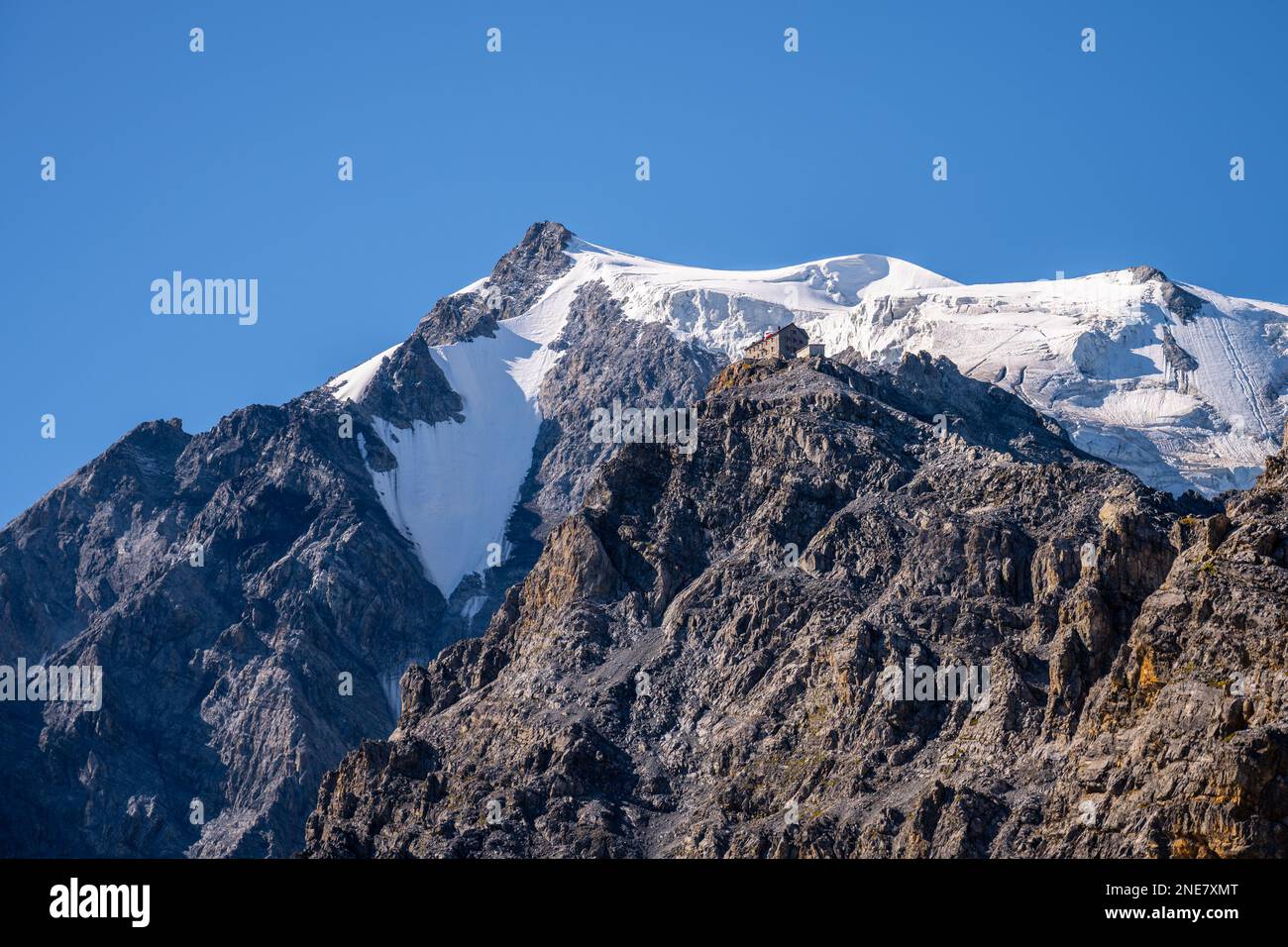 Rocky summit and glacier of Ortler Mountain, 3 905 m, and Julius Payer ...