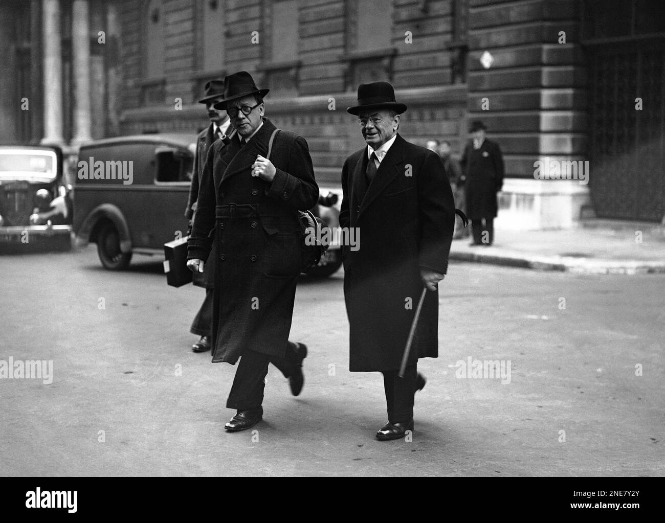 British Minister of National Security Herbert Morrison, left, and Secretary of State for India ...