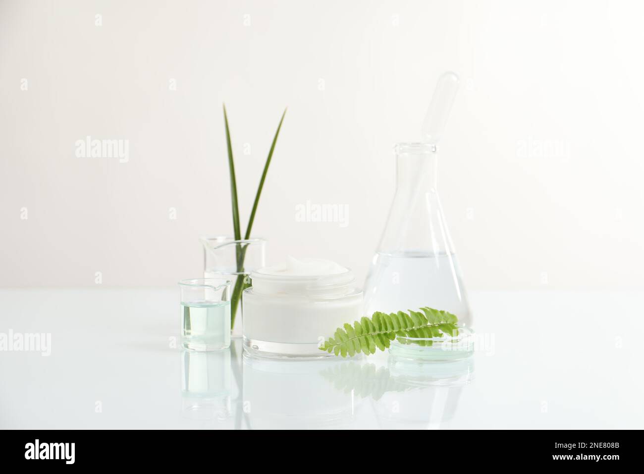 Organic cosmetic product, natural ingredients and laboratory glassware ...