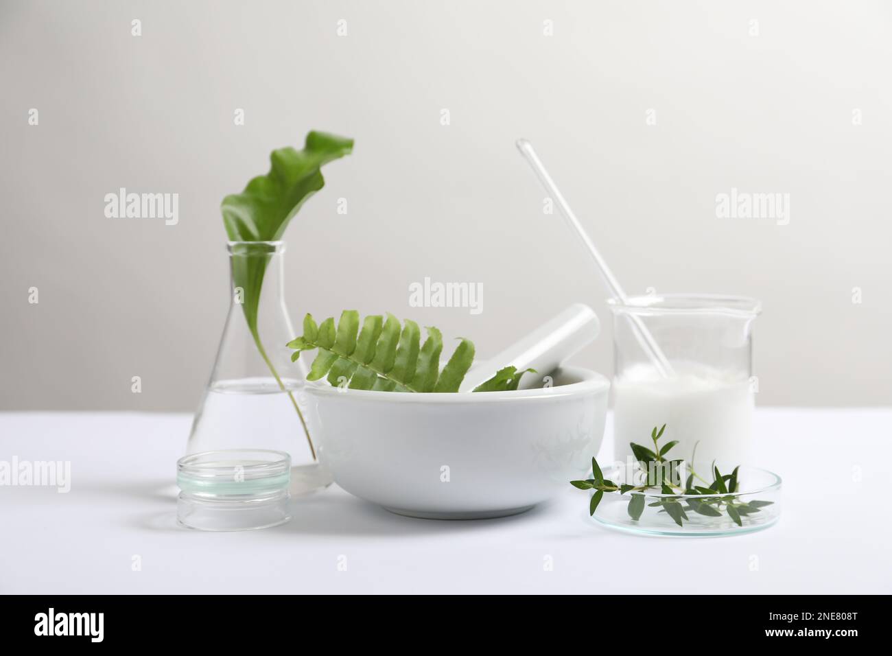 Natural ingredients and laboratory glassware for organic cosmetic ...