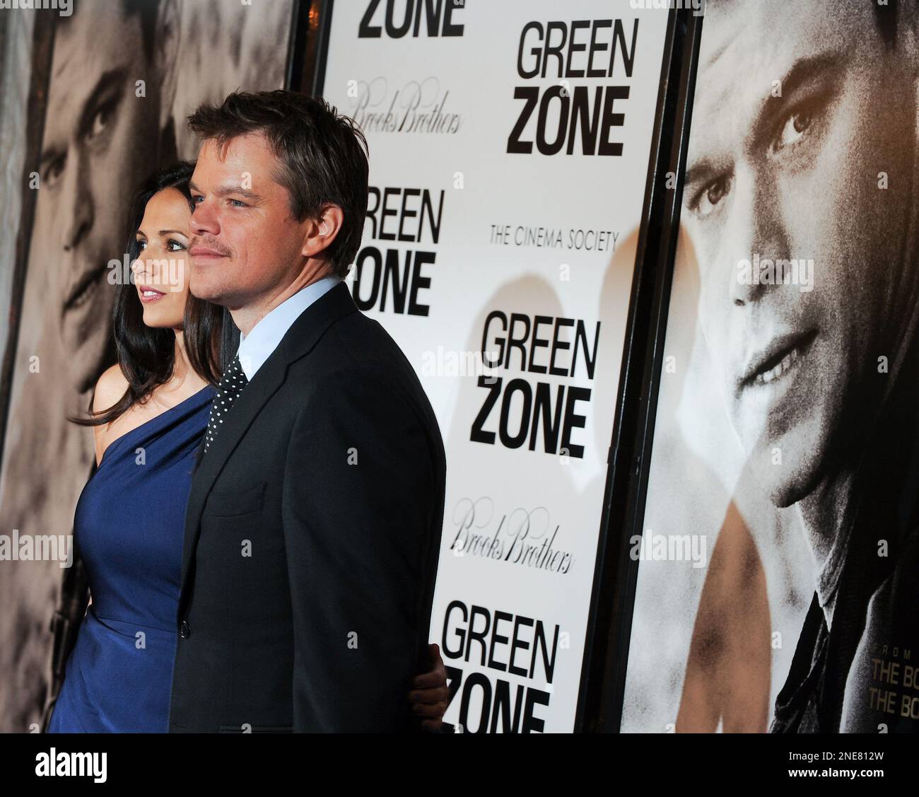 Actor Matt Damon and wife Luciana Barroso attend the world premiere of 'Green Zone' on Thursday ...