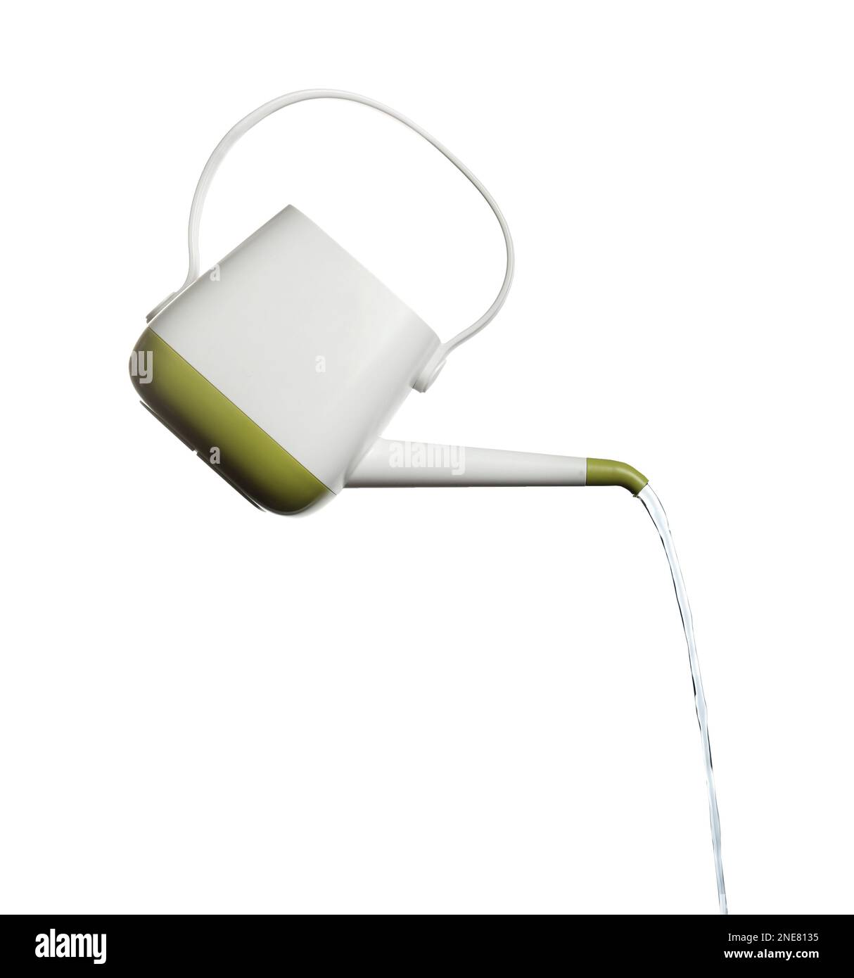 Pouring liquid from watering can on white background Stock Photo - Alamy