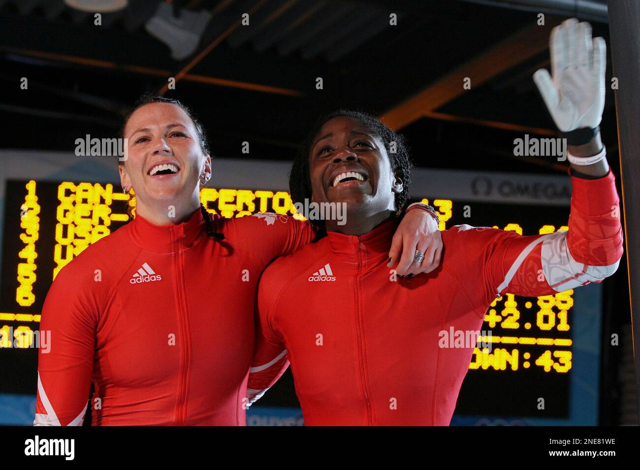 Canada's Helen Upperton, left, and Shelley-Ann Brown celebrate after ...