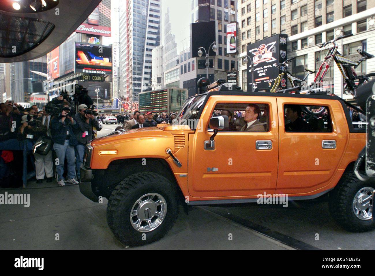 FILE - In this April 10, 2001 file photo, Arnold Schwarzenegger drives ...