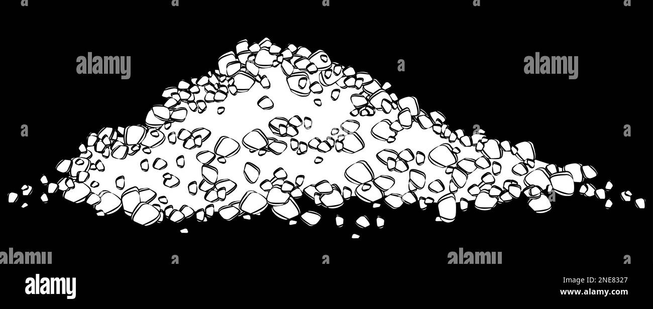 White silhouette of heap of soil or rubble isolated on black background ...