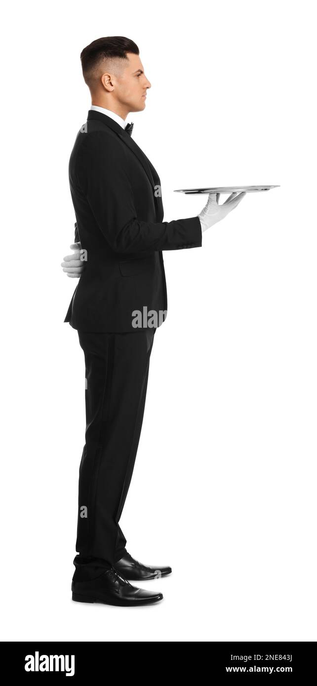 Waiter holding plate isolated on Cut Out Stock Images & Pictures - Alamy