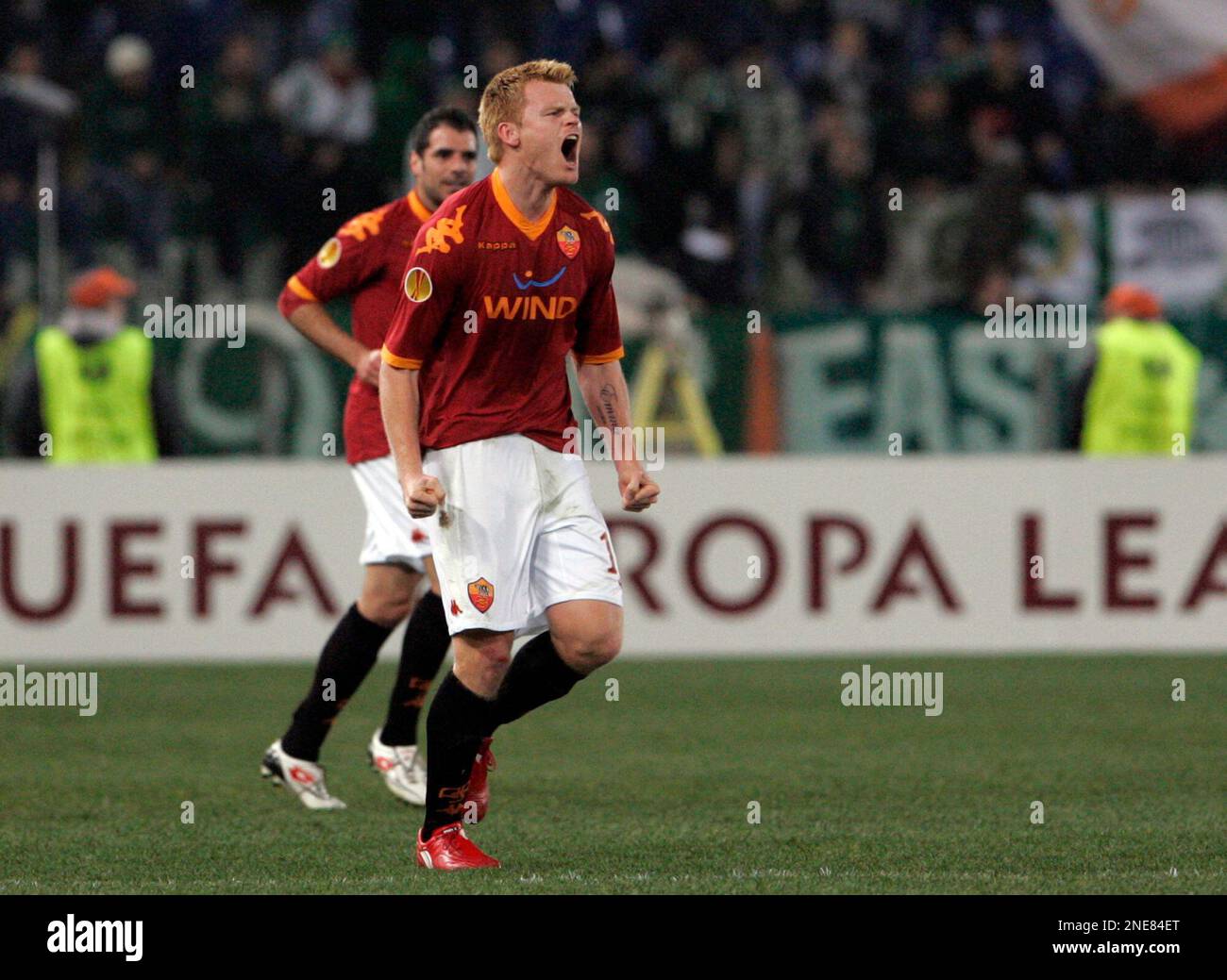 AS Roma defender John Arne Riise, of Norway, celebrates after scoring ...