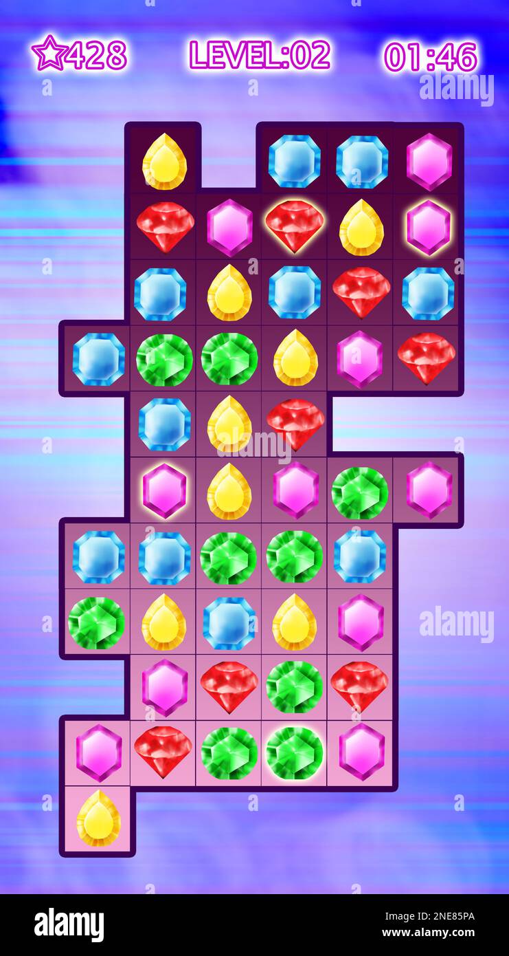Colorful diamonds in grid, illustration. Virtual computer game Stock ...
