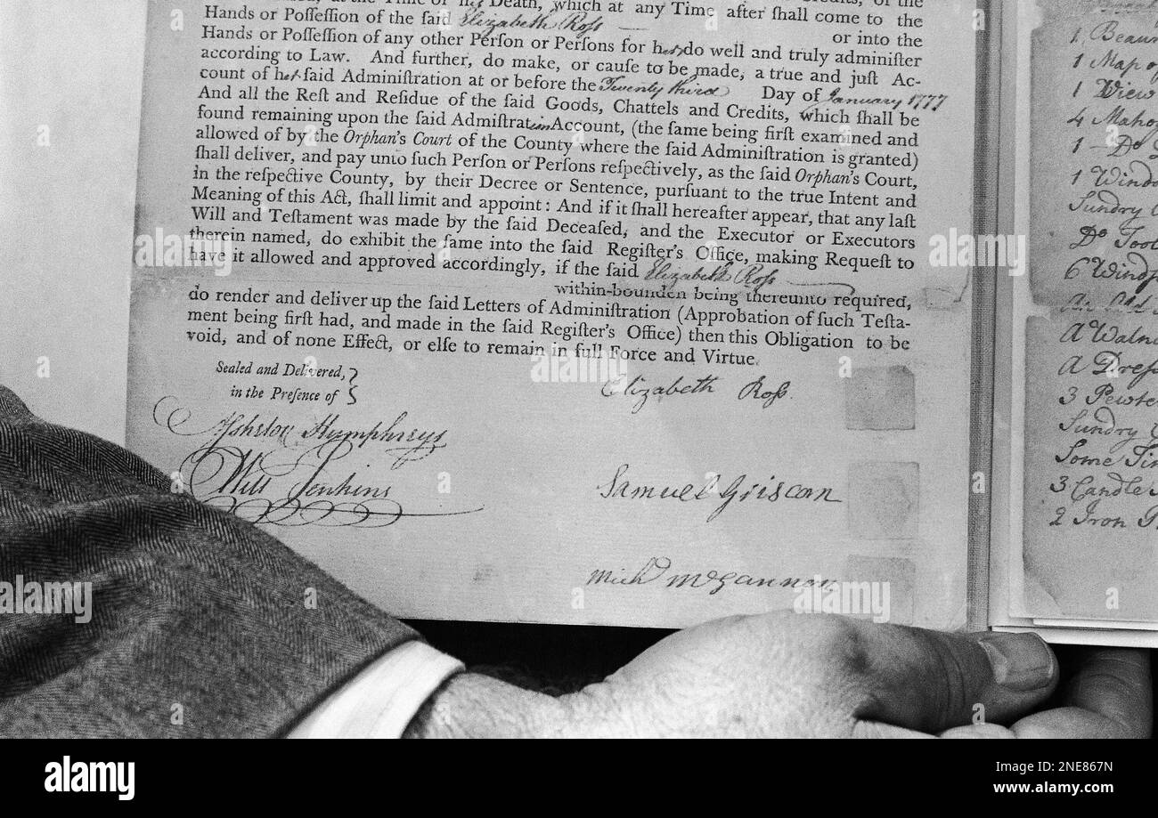 This is a photograph of the only known signature of Betsy Ross shown ...