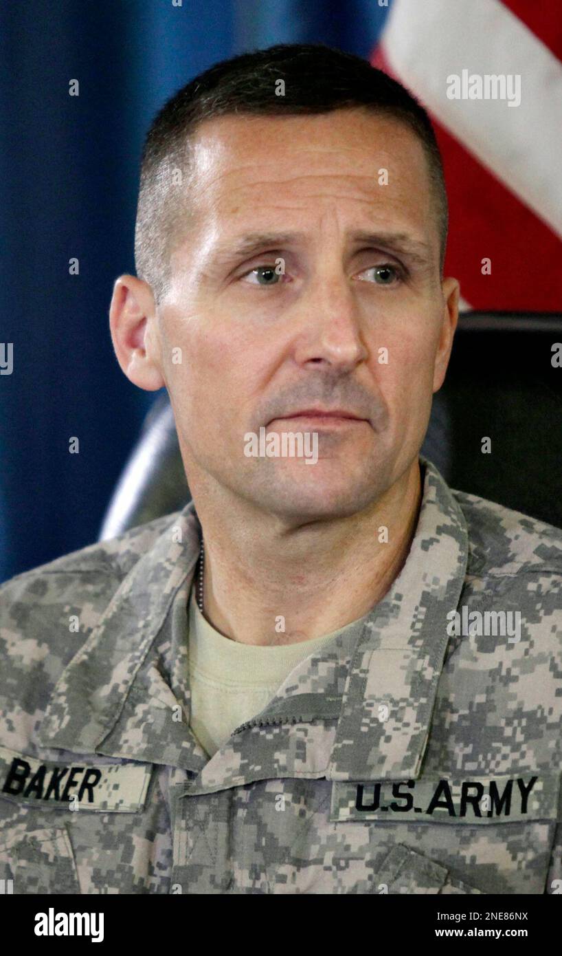 U.S. Army Brig. Gen. Ralph Baker speaks to reporters in Baghdad, Iraq ...