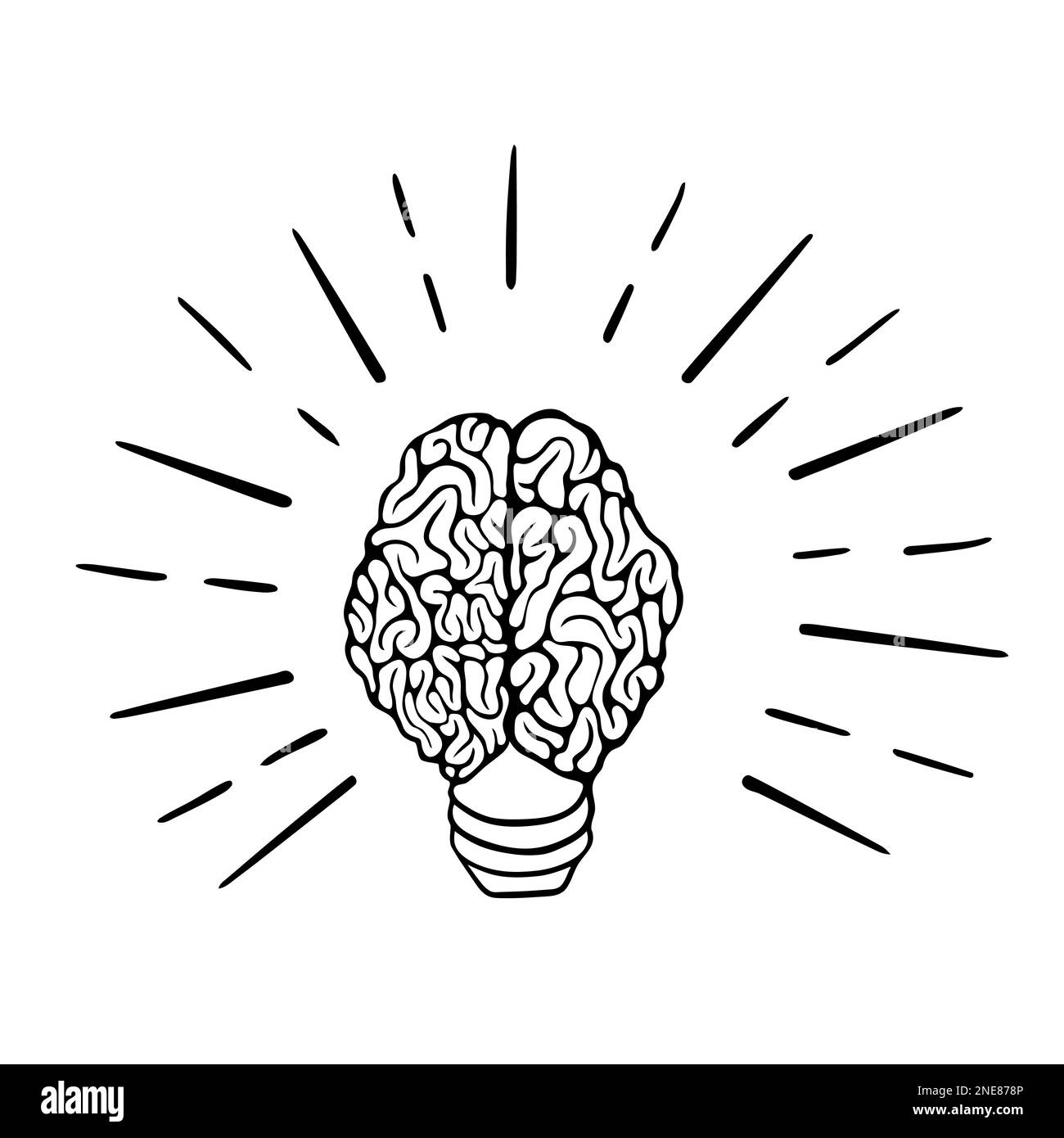 Hand drawn light bulb with brain. Idea concept isolated on white ...