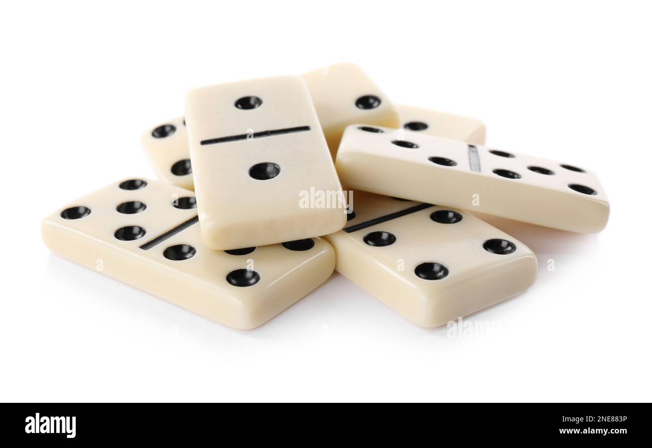 Pile of classic domino tiles on white background Stock Photo - Alamy