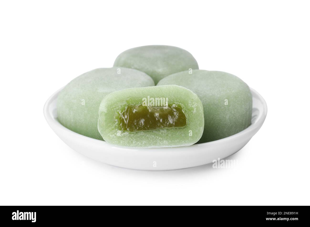 Plate with delicious mochi on white background. Traditional Japanese ...