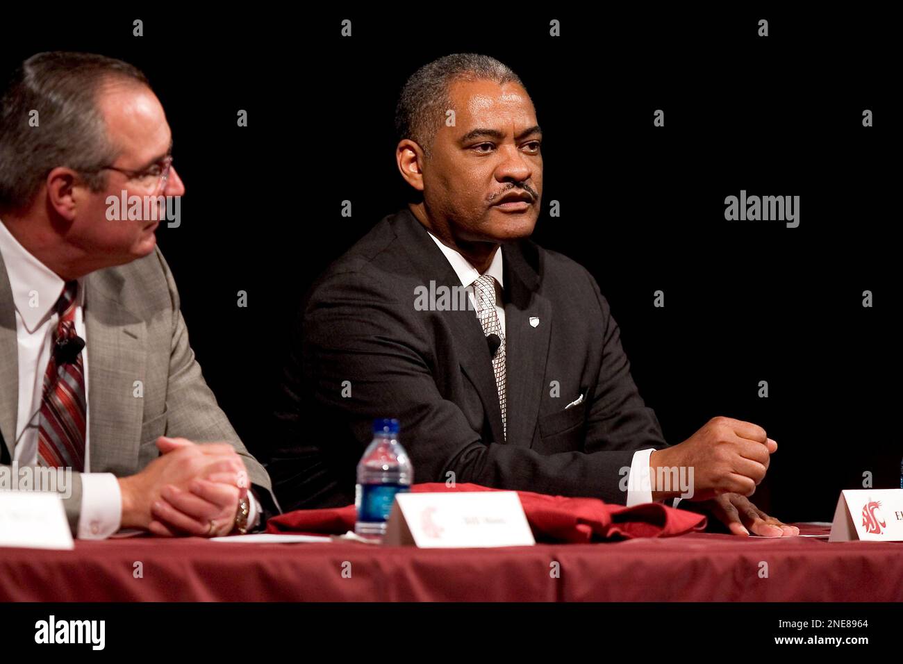 Washington State University President Elson S. Floyd, right, makes a ...