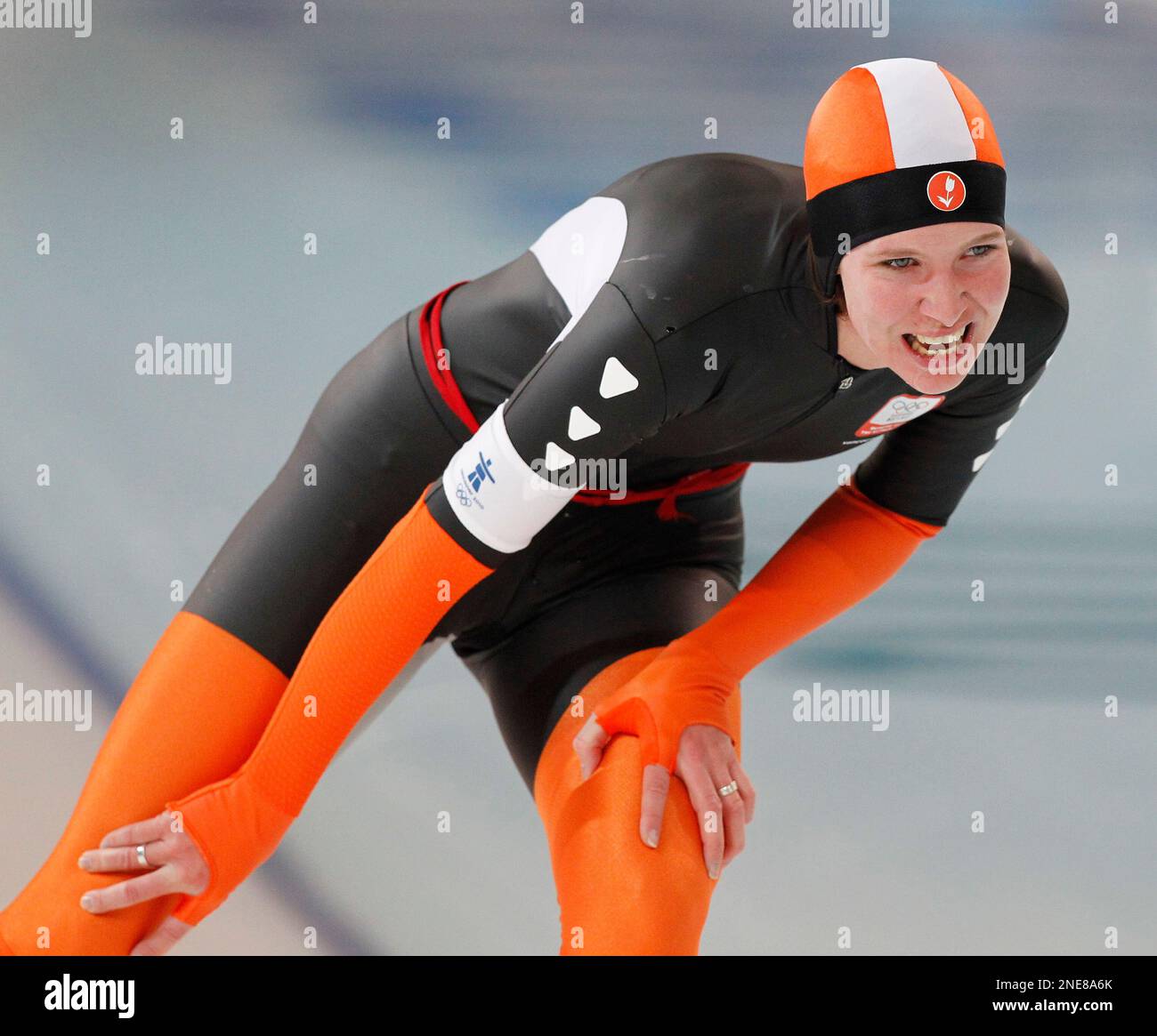 Netherlands's Elma de Vries skates during the women's 5,000 meter speed ...